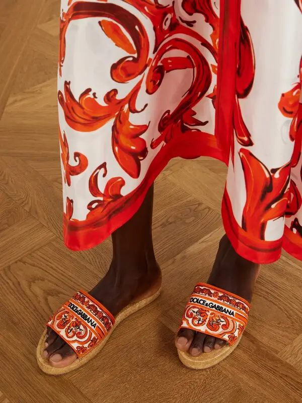 Dolce & Gabbana Embroidered Leather-trimmed Espadrille Sandals