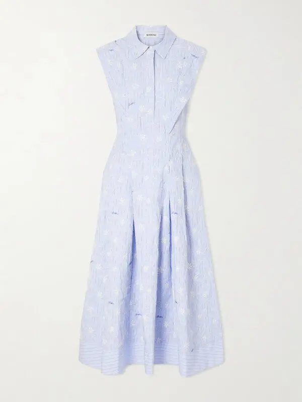 Simkhai Neri Embroidered Striped Cotton-poplin Midi Dress - Blue