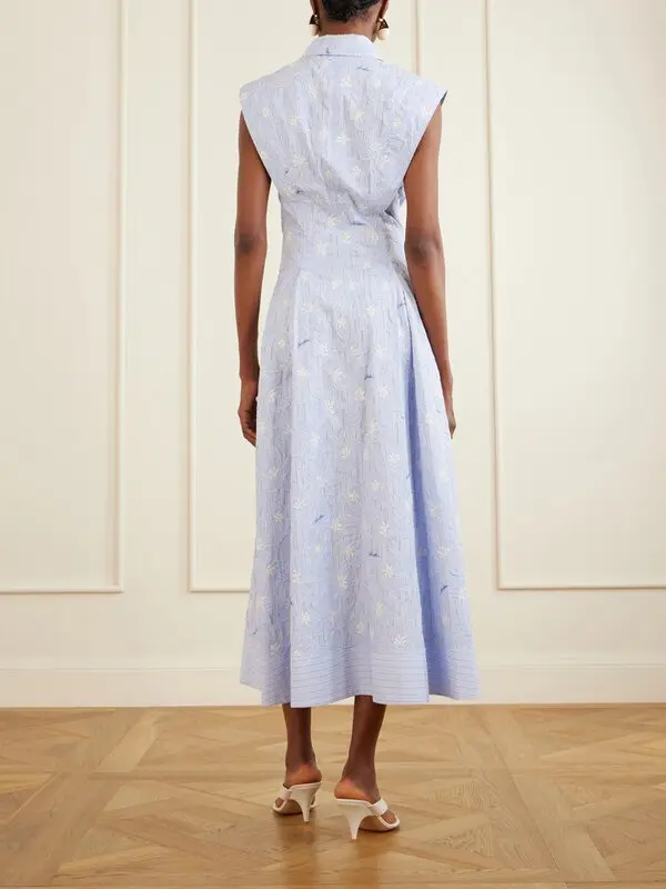 Simkhai Neri Embroidered Striped Cotton-poplin Midi Dress - Blue