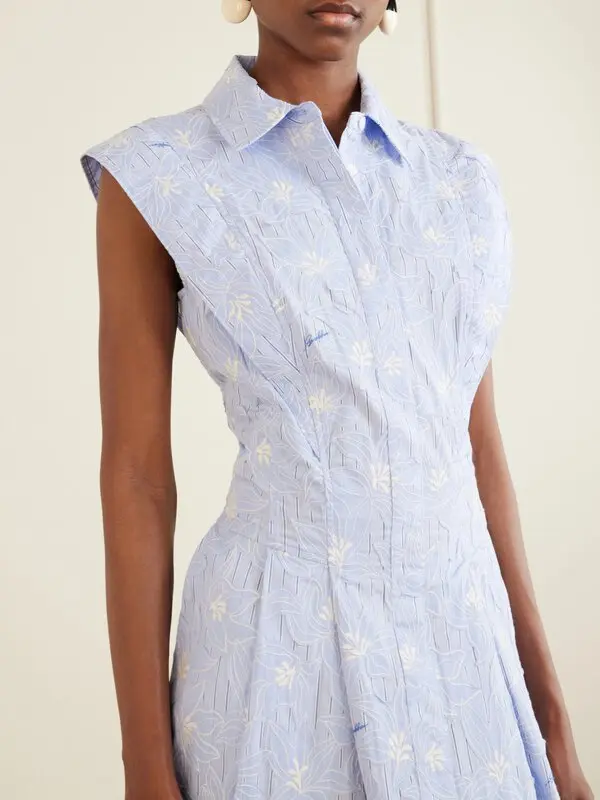 Simkhai Neri Embroidered Striped Cotton-poplin Midi Dress - Blue