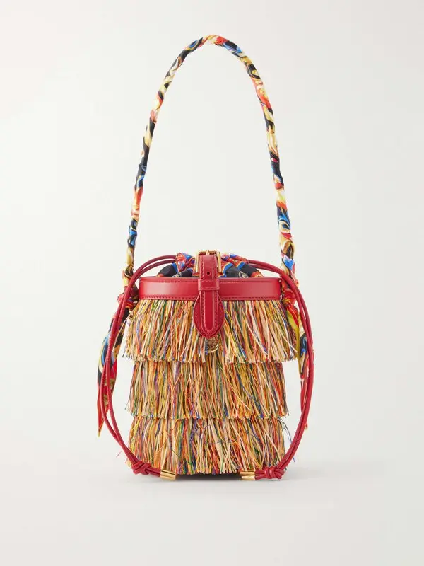 Dolce & Gabbana Capri Fringed Leather And Twill-trimmed Raffia Bucket Bag - Multi