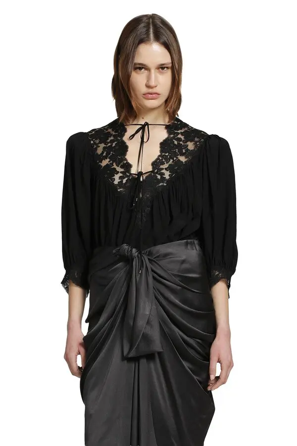 Chloé Fluid Puff Sleeve Top - Black