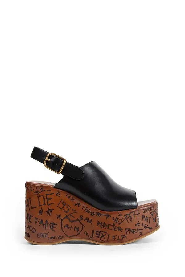 Chloé Maxime Leather Wedge Sandals - Black