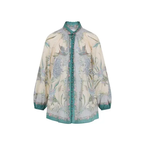 Zimmermann Indra Billow Blouse Floral Print Silk Cotton Blend - Multicolor