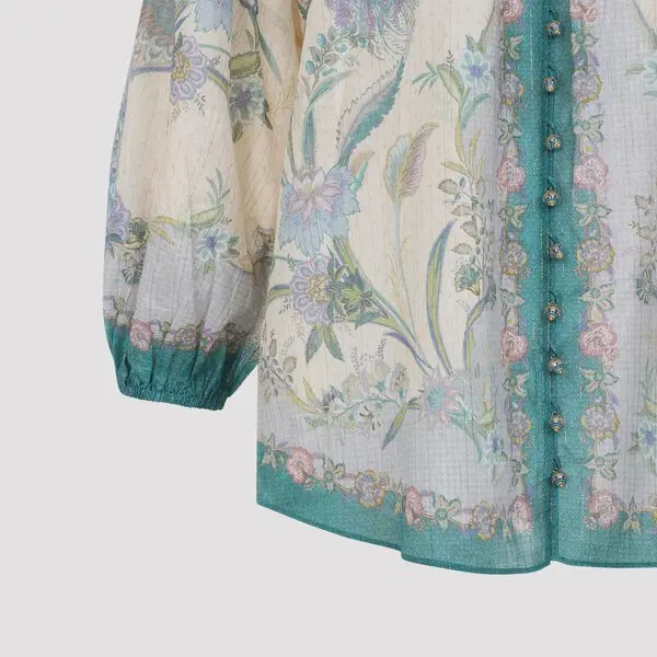 Zimmermann Indra Billow Blouse Floral Print Silk Cotton Blend - Multicolor