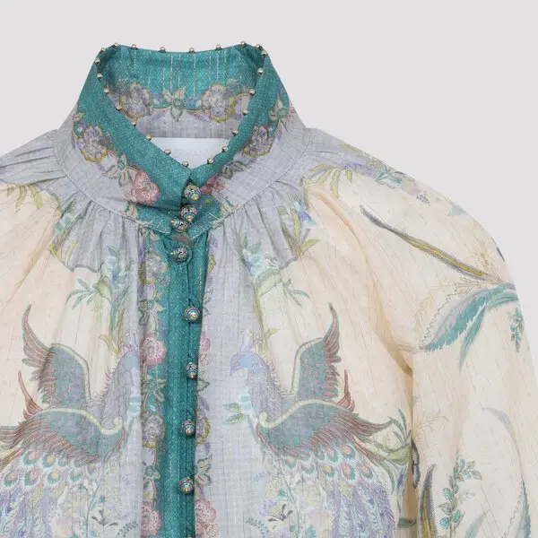 Zimmermann Indra Billow Blouse Floral Print Silk Cotton Blend - Multicolor