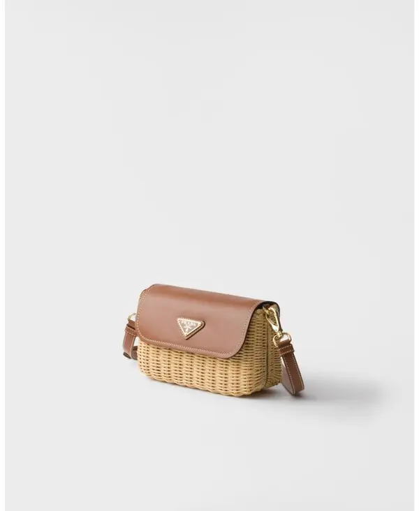 Prada Small Wicker And Leather Shoulder Bag