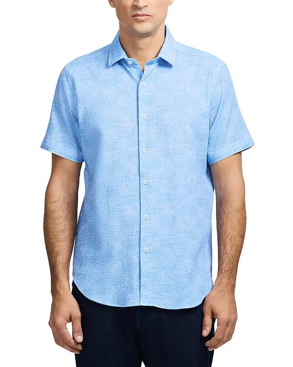 Robert Graham Reid Textured Short Sleeve Woven Shirt - Light Blue