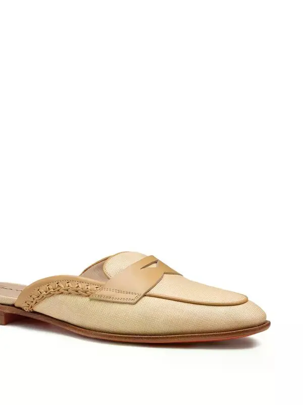 Santoni Braided Leather Trim Flat Mules
