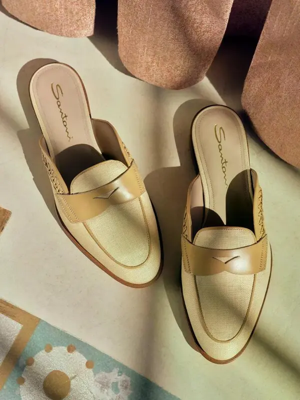 Santoni Braided Leather Trim Flat Mules