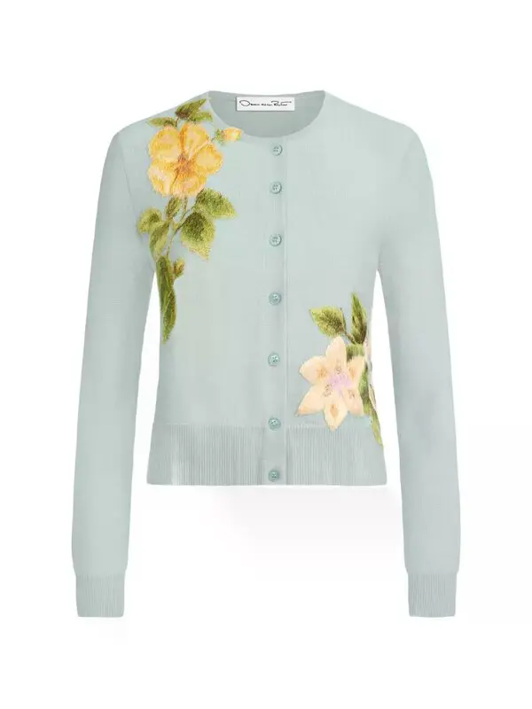 Oscar De La Renta Floral Threadwork Cardigan