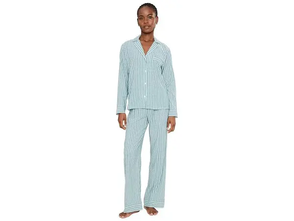 Eberjey Nautico Long Pj Set Pajama Sets Regatta Stripe Seagrass/white - Blue