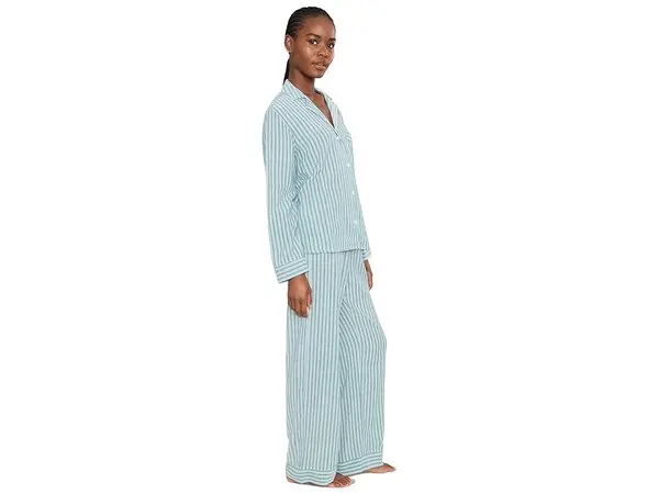 Eberjey Nautico Long Pj Set Pajama Sets Regatta Stripe Seagrass/white - Blue