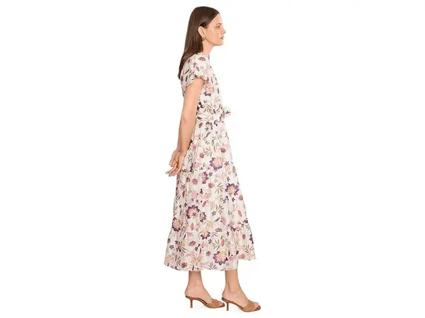 Vince Camuto Notch Neck Midi Dress With Puff Sleeves - White
