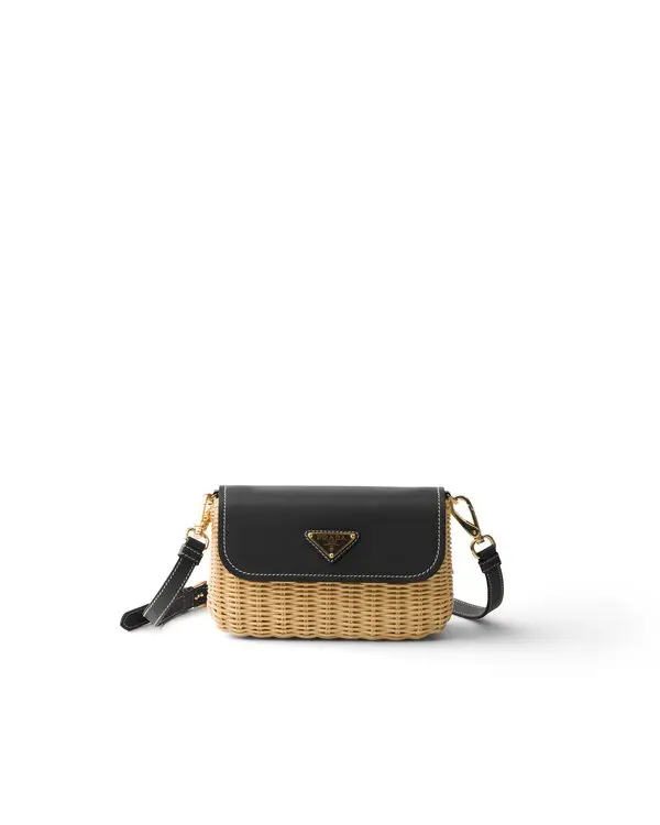 Prada Wicker And Leather Shoulder Bag