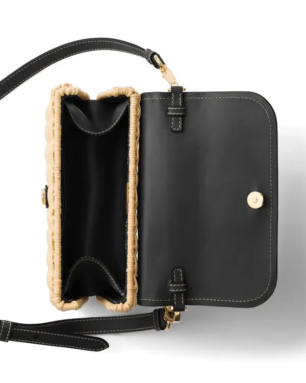 Prada Wicker And Leather Shoulder Bag