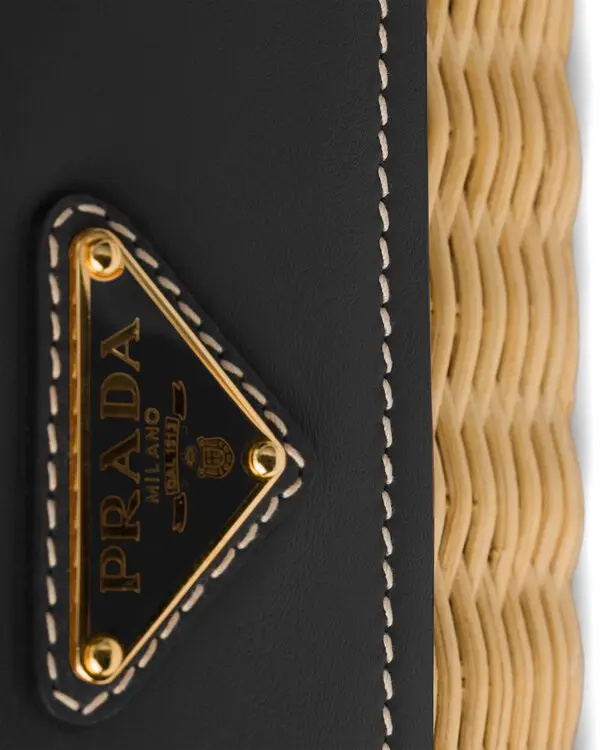 Prada Wicker And Leather Shoulder Bag