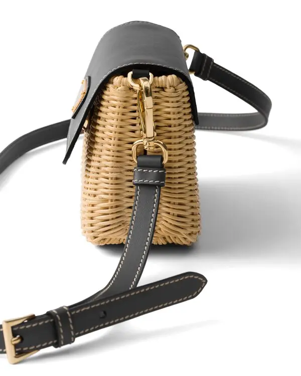 Prada Wicker And Leather Shoulder Bag
