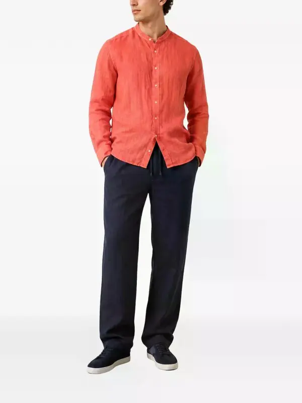 120% Lino Mandarin-collar Long-sleeve Shirt