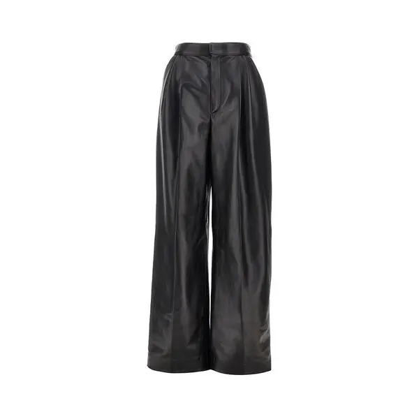 Bottega Veneta Nappa Leather Wide Leg Pants - Black