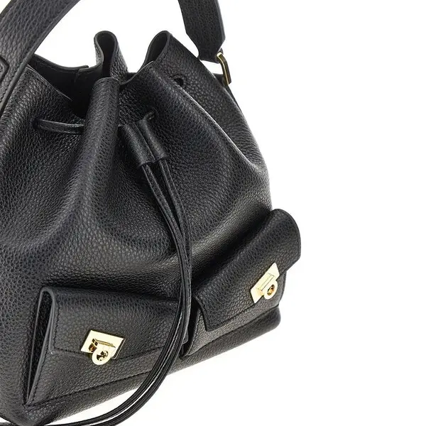 FERRAGAMO Grained Leather Bucket Bag - Black