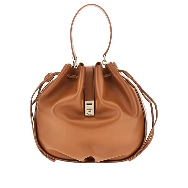 FERRAGAMO Hug' Leather Bucket Bag - Brown