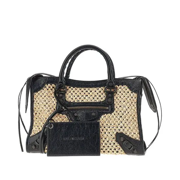 Balenciaga Raffia And Leather Small 'le City' Bag - Beige