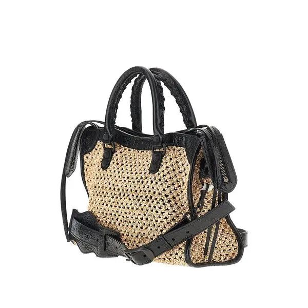 Balenciaga Raffia And Leather Small 'le City' Bag