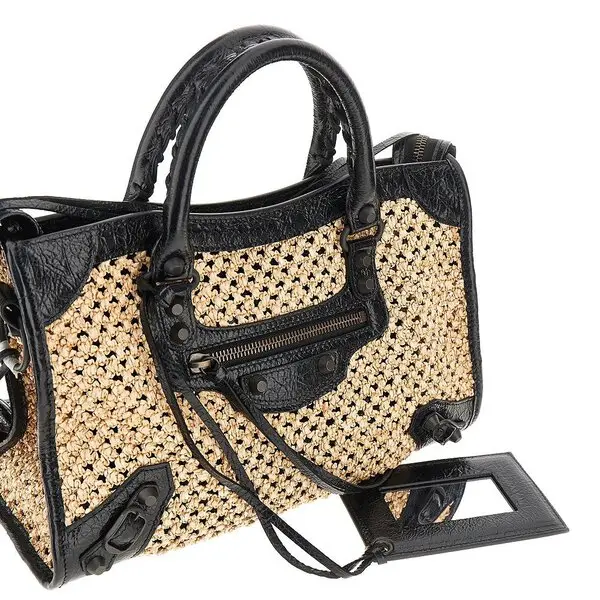 Balenciaga Raffia And Leather Small 'le City' Bag