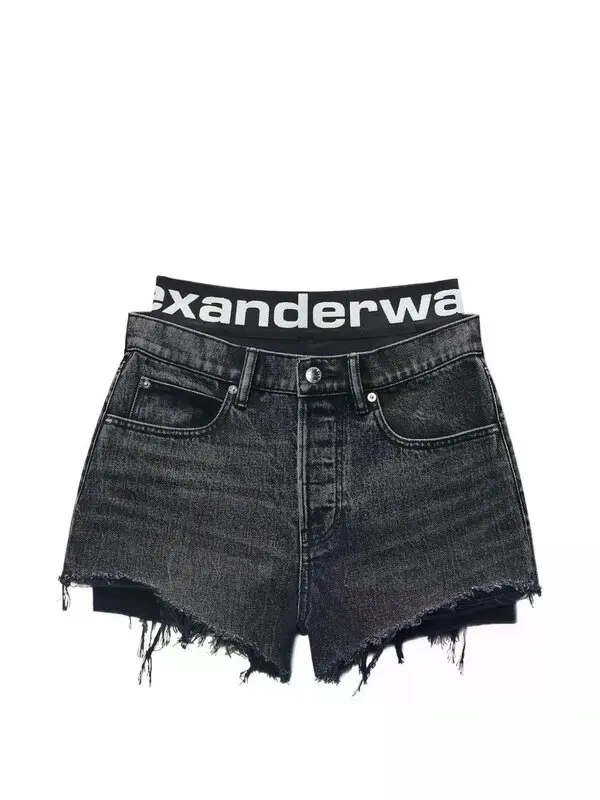 Alexander Wang Logo Waistband Frayed Mini Shorts - Grey