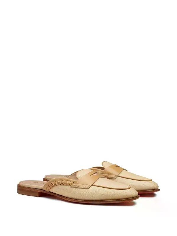 Santoni Braided Leather-trim Flat Mules