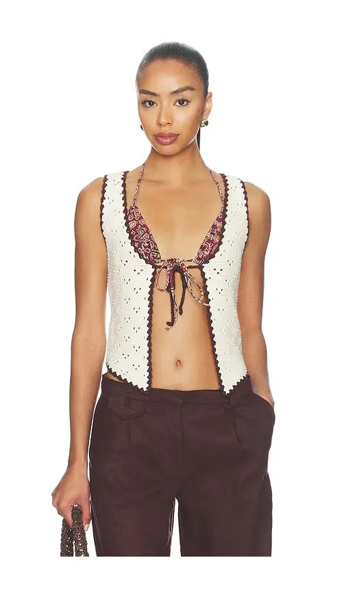 Majorelle Nadyne Tie Front Top In Ivory - Ivory & Brown