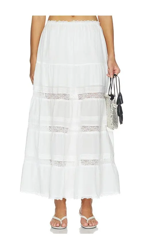 Steve Madden Elisse Tiered Lace Maxi Skirt - Cloud Dancer