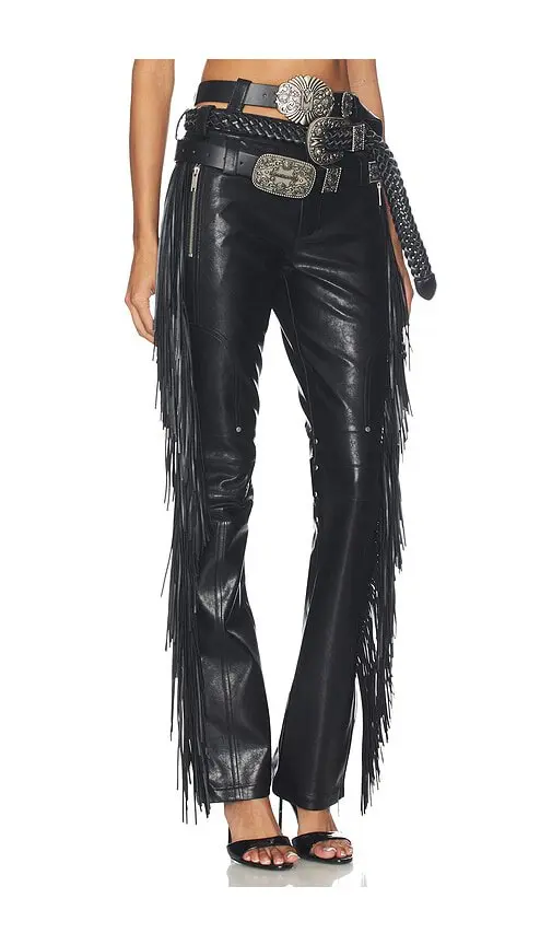 MARKGONG Faux Leather Fringe Pants