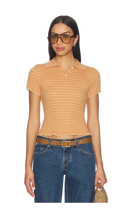 Guest In Residence Smocked Shrunken Polo - Orange