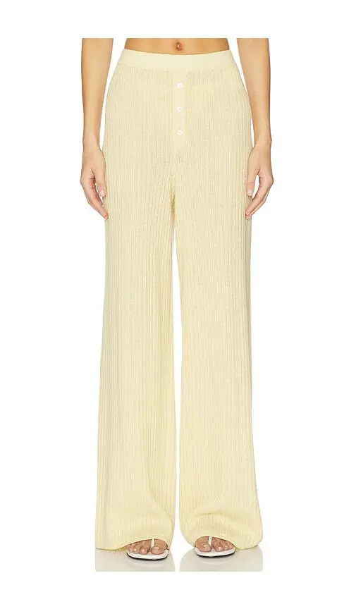 Guest In Residence Ribbed Cashmere Linen Blend Wide Leg Pants - Lemon