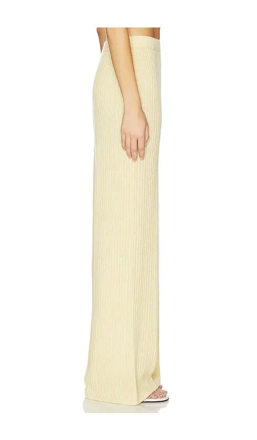 Guest In Residence Ribbed Cashmere Linen Blend Wide Leg Pants - Lemon