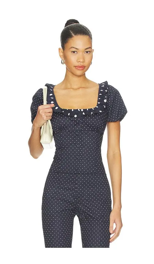 WeWoreWhat Polka Dot Ruffle Top - Navy