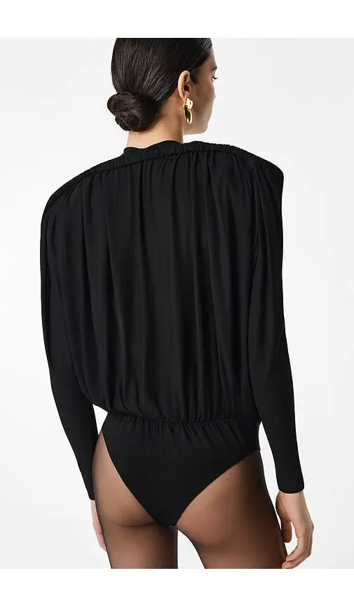 Revolve Rielle Bodysuit With Plunging Neckline And Padded Shoulders