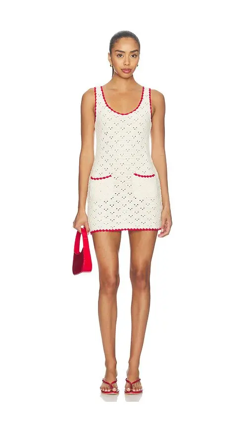 Majorelle Crochet Knit Mini Dress With Pockets - Ivory