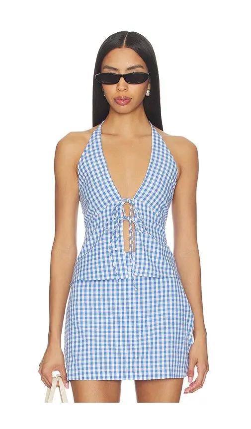 L*Space April Top Gingham Halterneck Blouse
