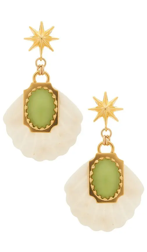 Brinker & Eliza Gold-plated Brass Mismatched Dangle Earrings With Mother-of-pearl, Resin, And Crystal Accents - Green