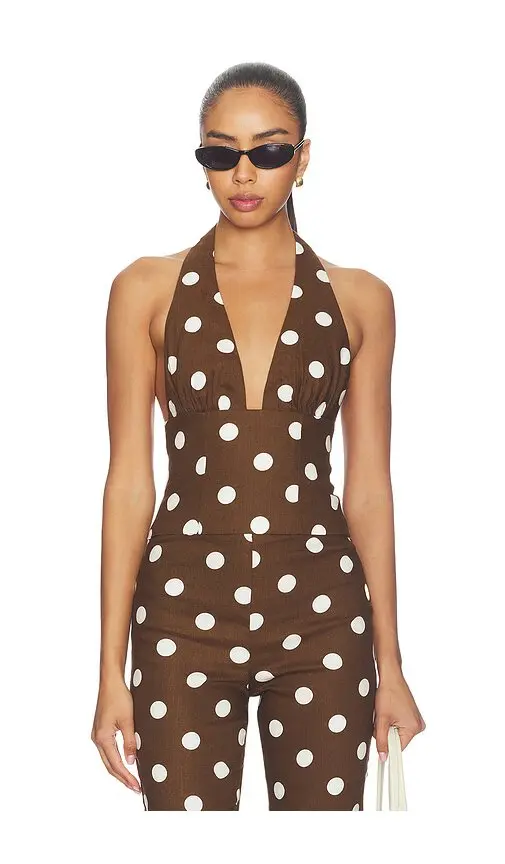 Majorelle Halter Neck Polka Dot Top - Brown