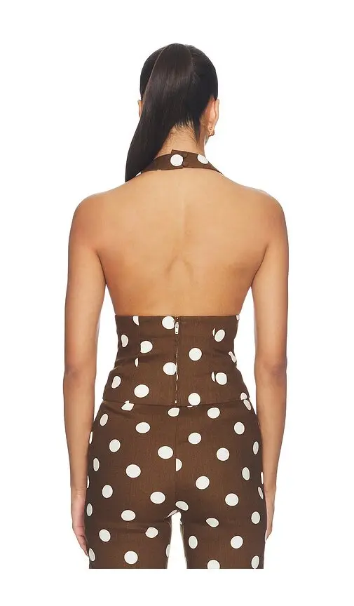 Majorelle Halter Neck Polka Dot Top - Brown