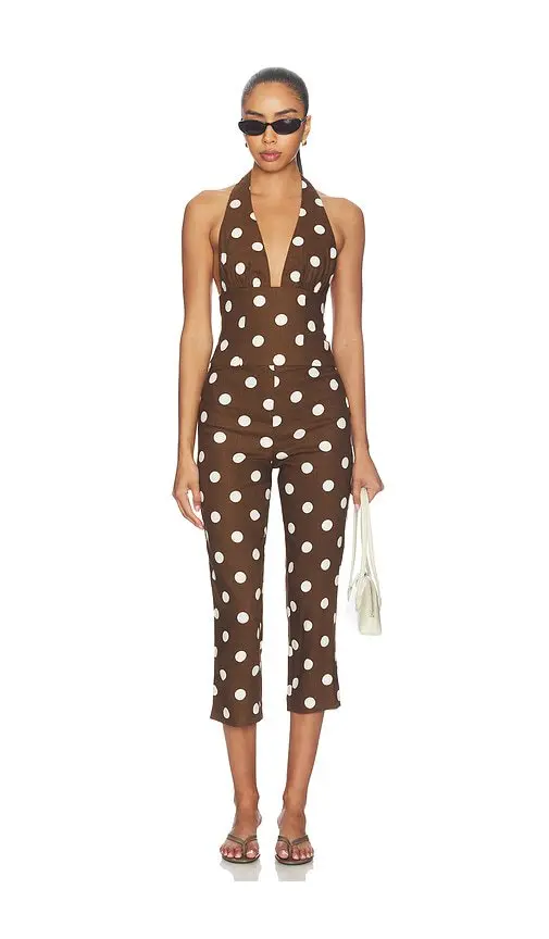 Majorelle Halter Neck Polka Dot Top - Brown