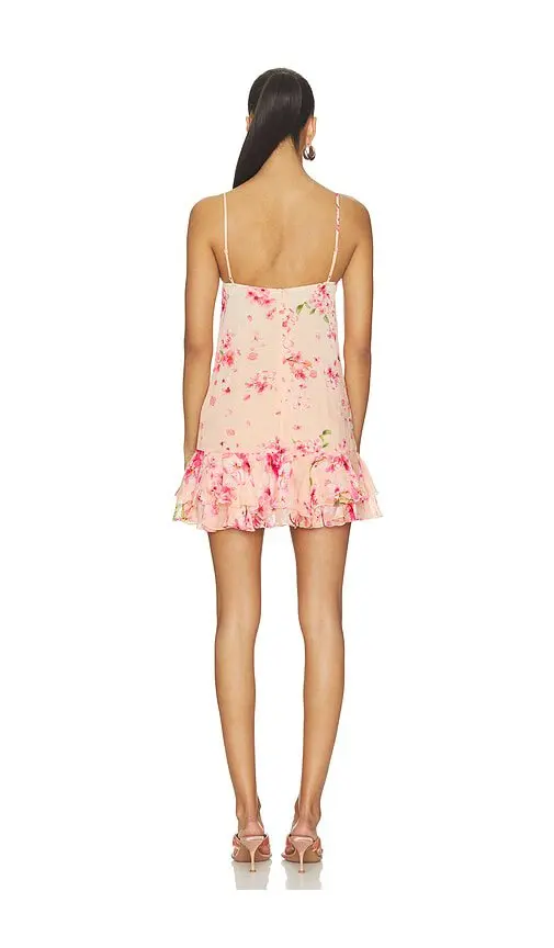 Rococo Sand Floral Print Mini Dress With Ruffled Hem - Peach