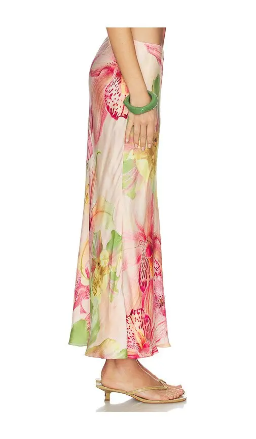 Rococo Sand Floral Print Satin Midi Skirt