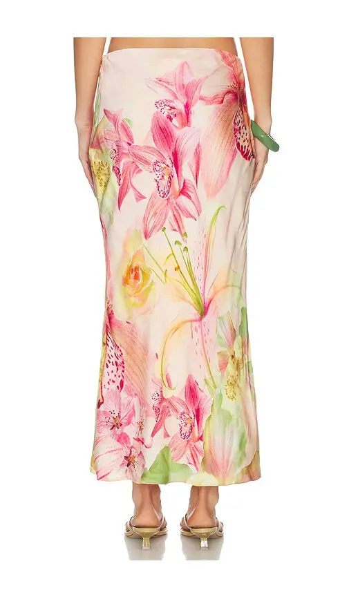 Rococo Sand Floral Print Satin Midi Skirt