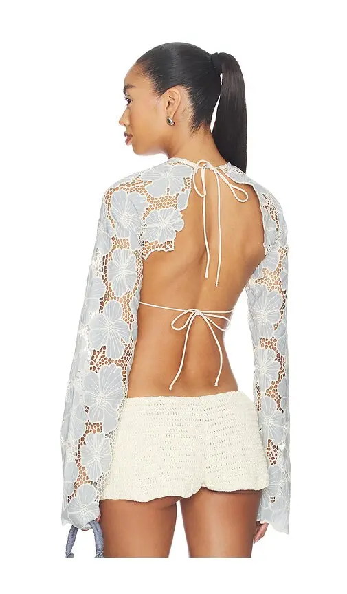 KETTEL ATELIER Floral Lace Long Sleeve Top - Blue
