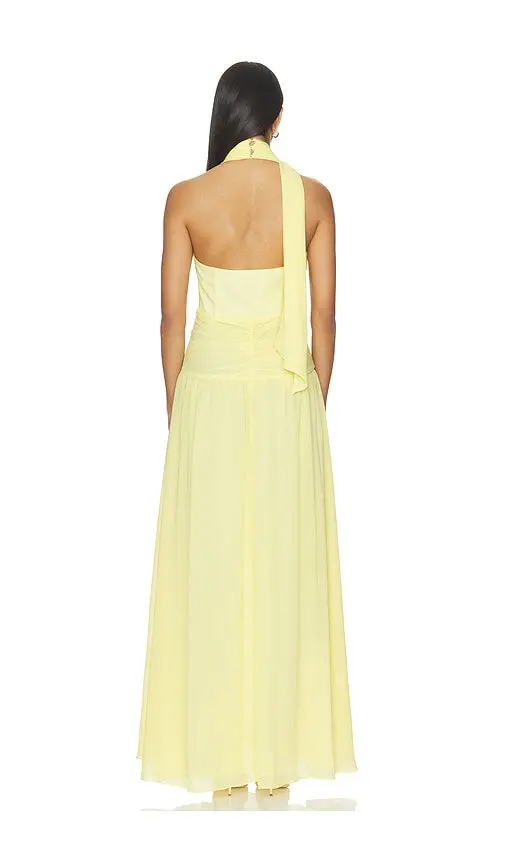 NICHOLAS Arella Georgette Halterneck Maxi Dress With Attached Scarf - Lemon